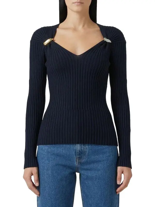 Bottega Veneta V-neck Sweater With Metal Plaques - Blue