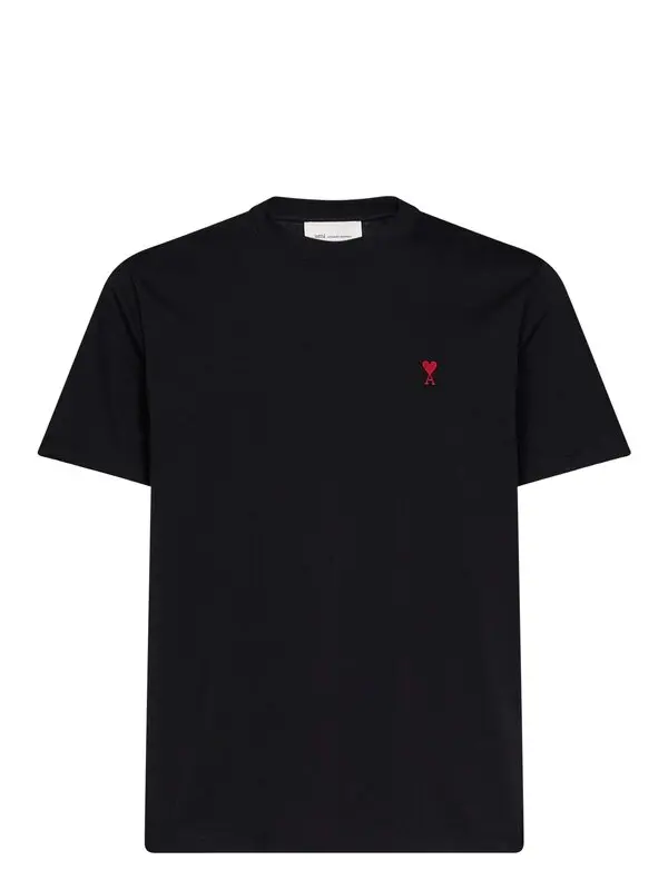 AMI Paris Black Cotton De Cœur T-shirt - Multicolor