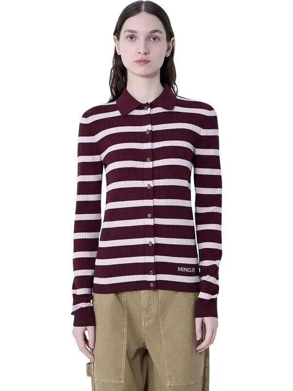Moncler Striped Ribbed Knit Cardigan - Pink