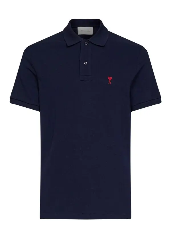 AMI Paris Midnight Blue Cotton Piqué De Cœur Polo Shirt - Multicolor