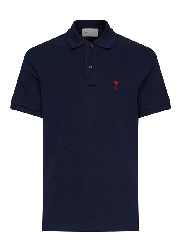 AMI Paris Midnight Blue Cotton Piqué De Cœur Polo Shirt - Multicolor