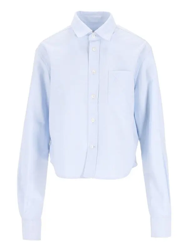 AMI Paris Cropped Oxford Shirt - Blue