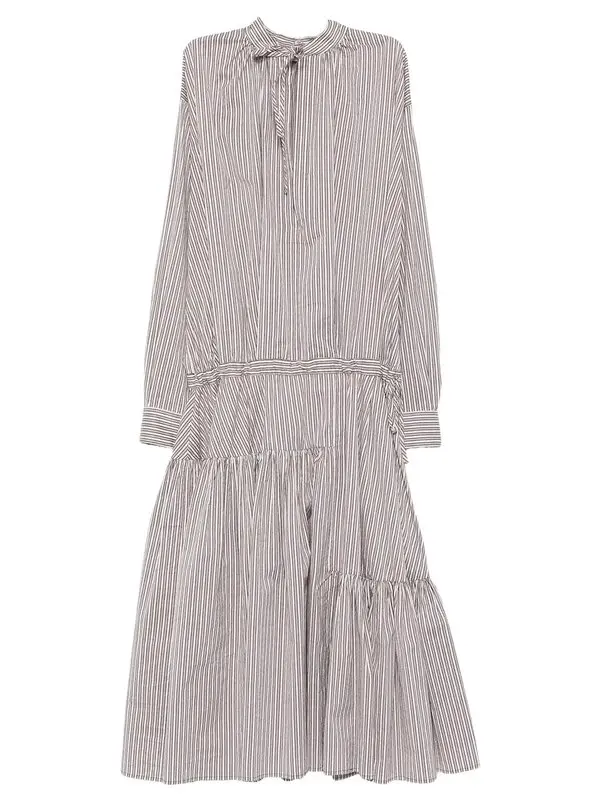 Dries Van Noten Denvo Striped Silk-blend Long Dress - Brown