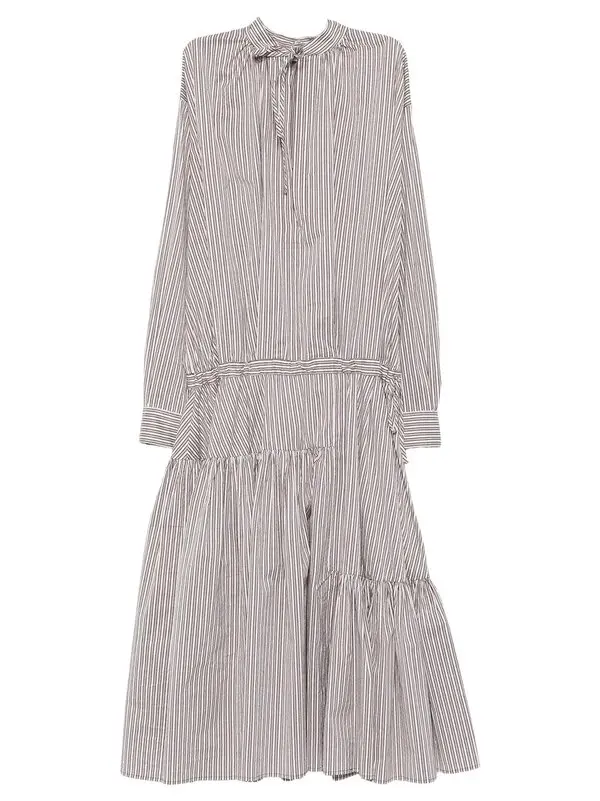 Dries Van Noten Striped Silk-blend Long Dress - Brown