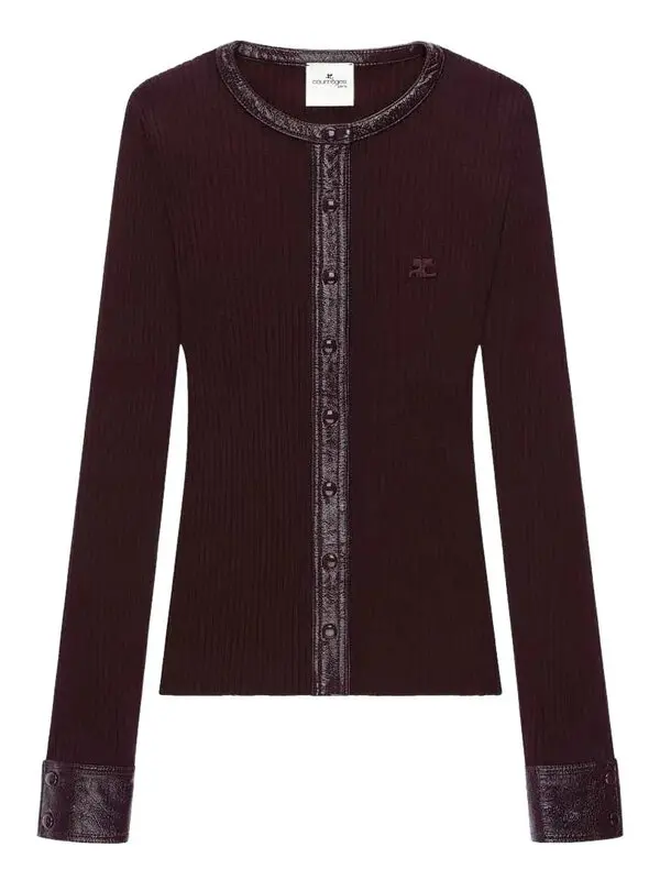 COURREGES Ribbed Cardigan With Vinyl Trim - Red