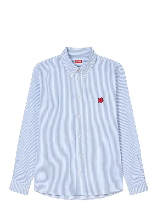 Kenzo Boke Flower` Embroidered Casual Shirt In Seersucker Cotton - Blue