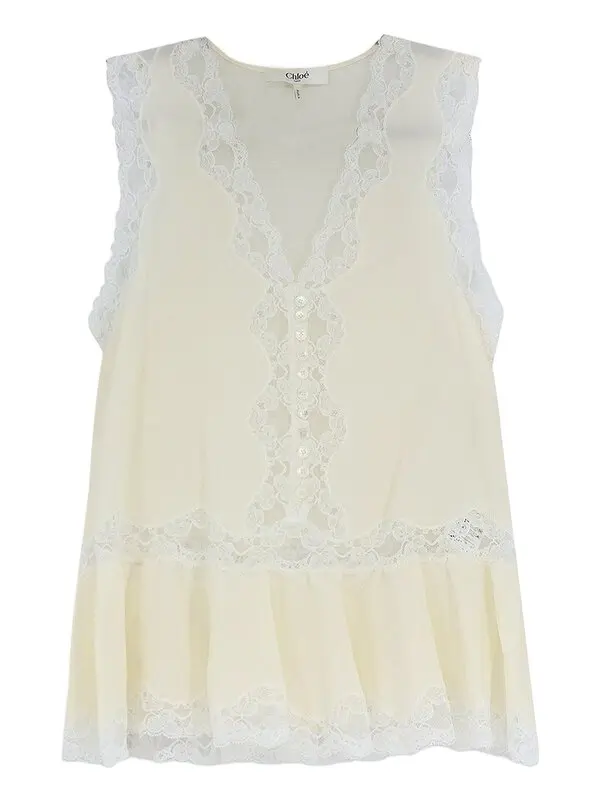Chloé Silk Top With Lace Inserts - Multicolor