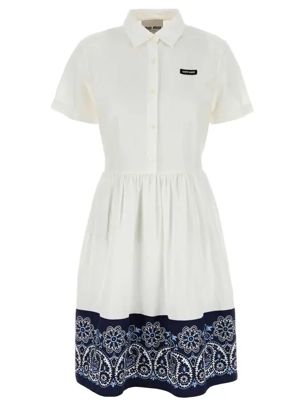 Miu Miu Cotton Blend Shirt Dress - White