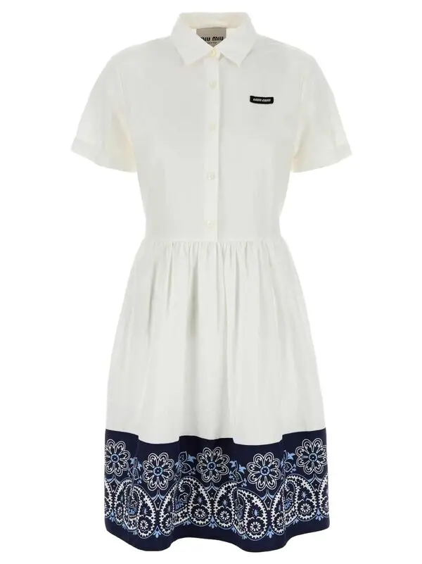 Miu Miu Cotton Blend Shirt Dress - White