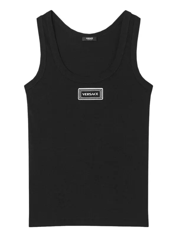Versace Stretch Ribbed Cotton Tank Top - Black