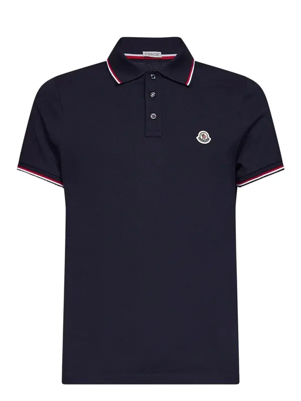 Moncler Blue Cotton Piqué Polo Shirt With Tricolor Trims - Multicolor