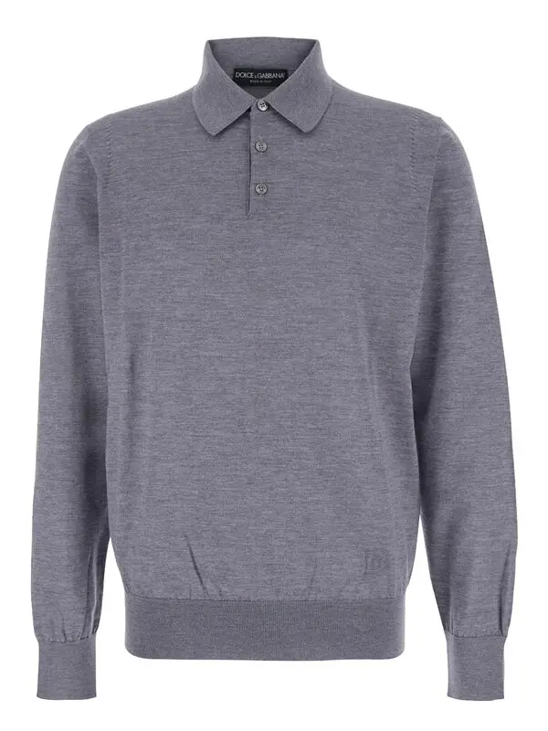 Dolce & Gabbana Grey Polo Shirt With Classic Collar And Tonal Logo Embroidery On The Front In Wool - Multicolor