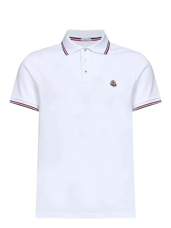 Moncler White Cotton Piqué Polo Shirt With Tricolor Trims - Multicolor