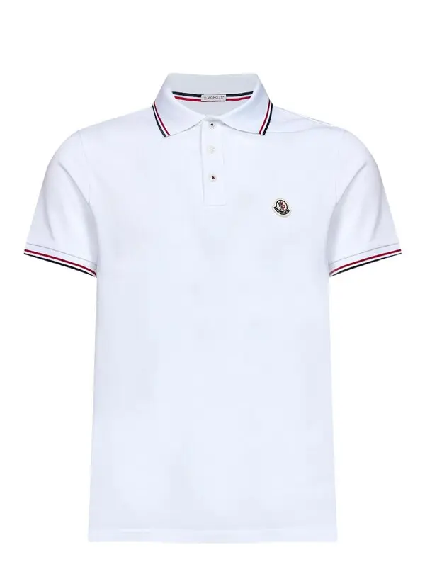 Moncler White Cotton Piqué Polo Shirt With Tricolor Trims - Multicolor