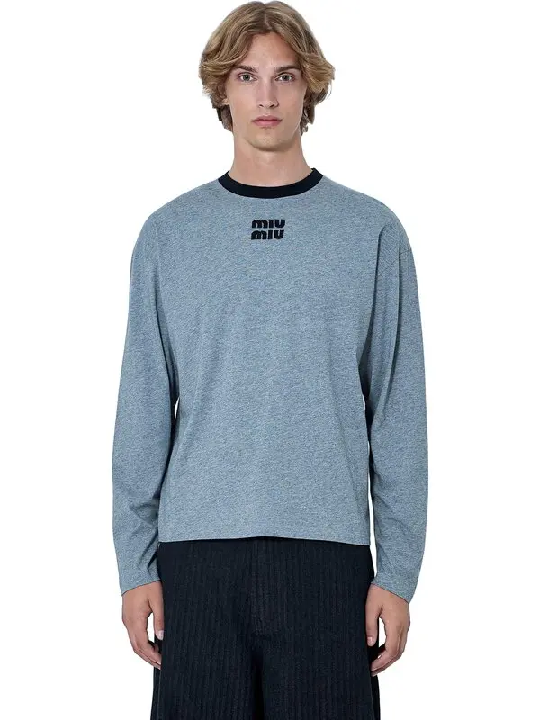 Miu Miu Logo Motif Long Sleeve T-shirt - Gray