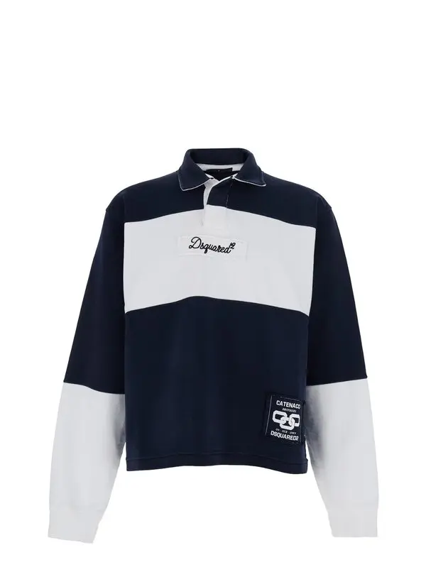 Dsquared2 Cotton Long Sleeve T-shirt With Color Block Design And Logo Patch - Multicolor
