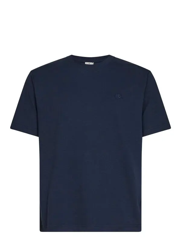 Etro Navy Blue Cotton Logo-embroidered T-shirt - Multicolor