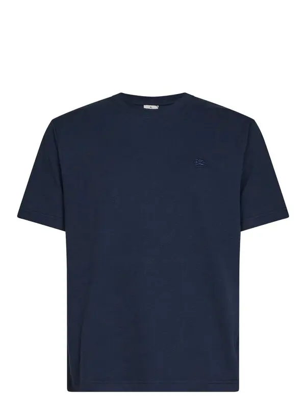 Etro Navy Blue Cotton Logo-embroidered T-shirt - Multicolor