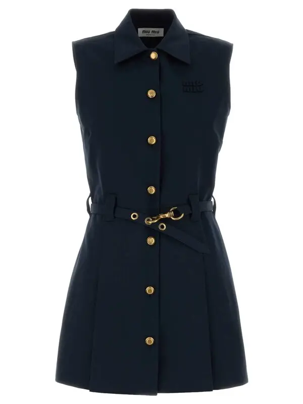 Miu Miu Navy Poplin Mini Dress - Blue