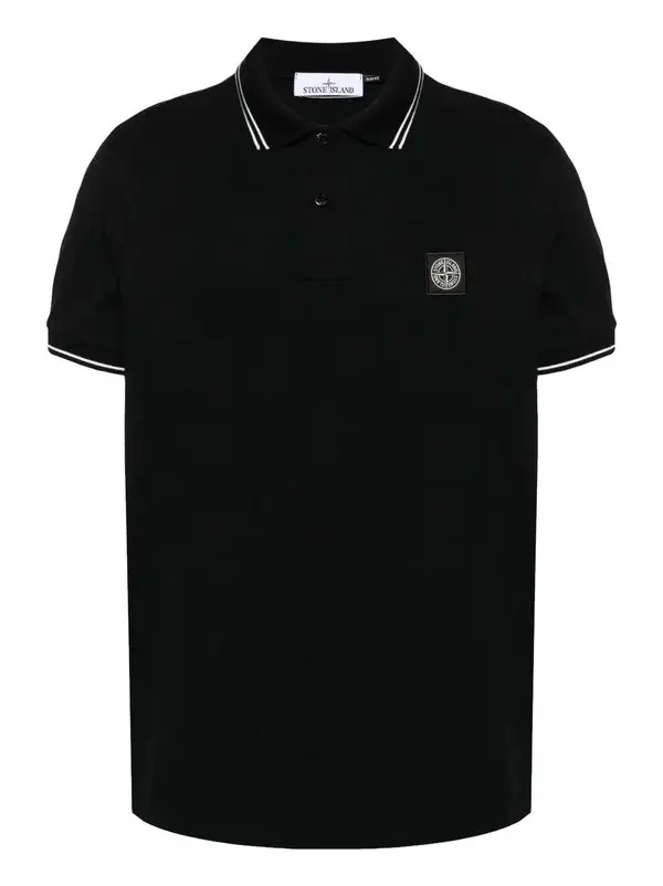 Stone Island Polo Shirt With Contrasting Trims - Black