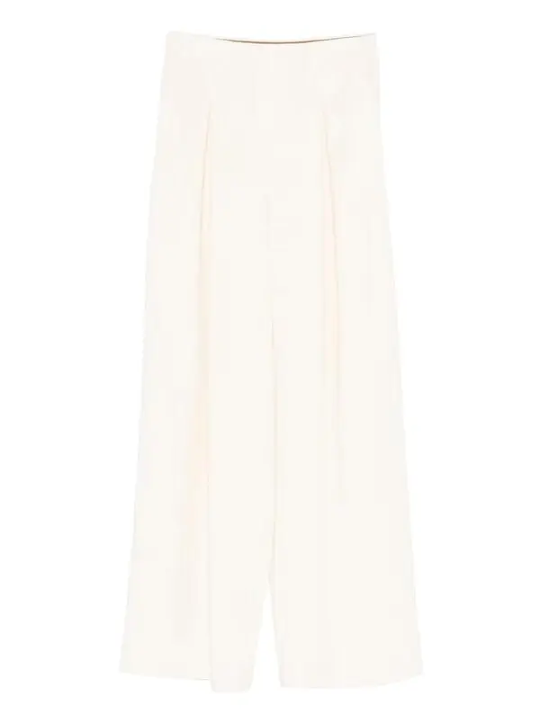Max Mara Solid Wide Leg Palazzo Trousers - Cream