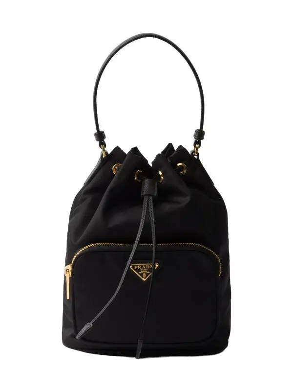 Prada Duet Re-nylon And Saffiano Leather Bucket Bag - Black
