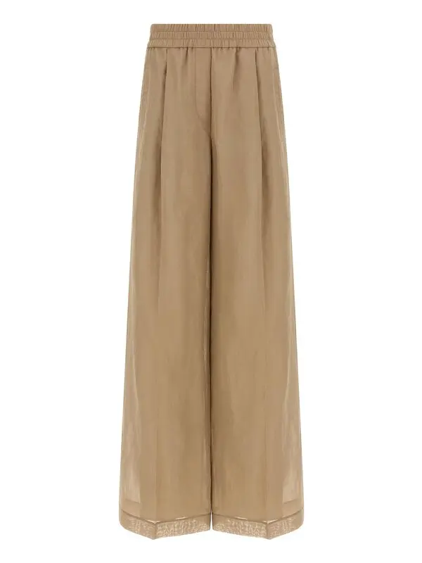 Brunello Cucinelli Wide Leg Cotton Organza Track Pants - Cream