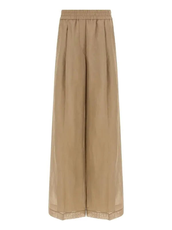 Brunello Cucinelli Wide Leg Cotton Organza Track Pants - Cream