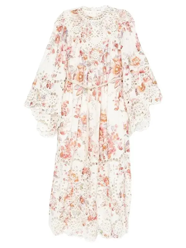 Zimmermann Floral Print Linen Midi Dress - Cream