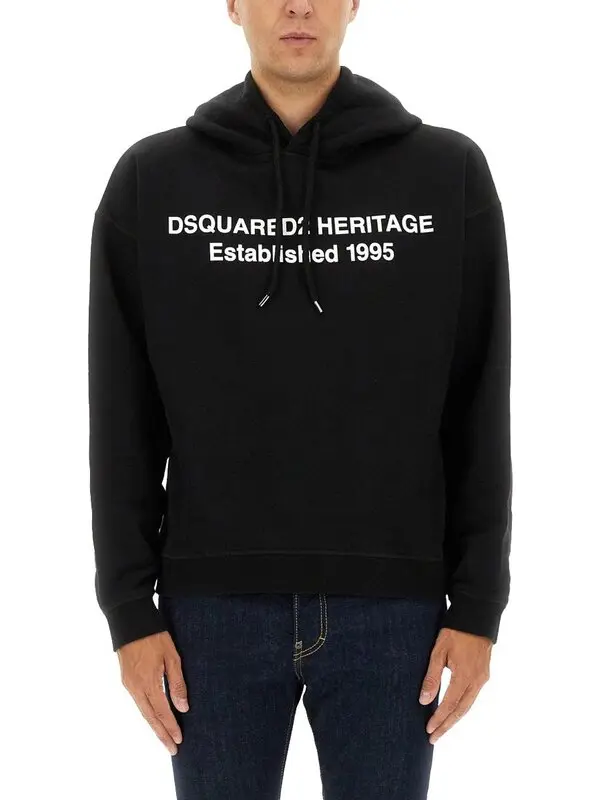 Dsquared2 Established 1995" Printed Cotton Hoodie - Black