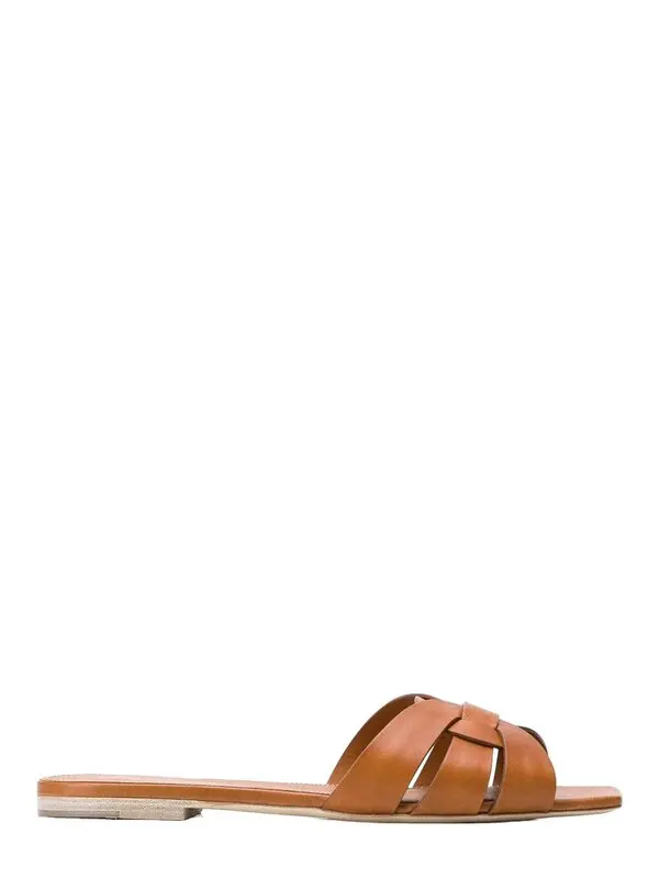 Saint Laurent Tribute Mules In Smooth Leather - Brown