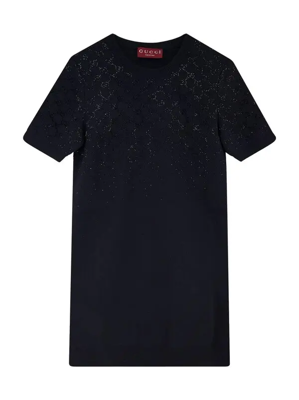 Gucci Short Wool Dress With Gg Crystals - Multicolor
