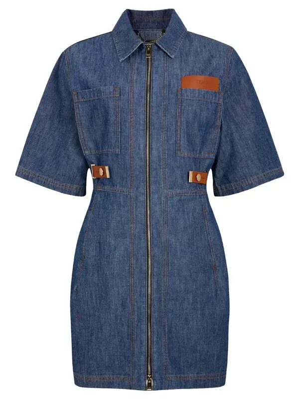 Fendi Chambray Denim Chemisier Dress - Blue