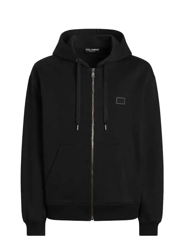 Dolce & Gabbana Logo Plaque Cotton Hoodie - Black
