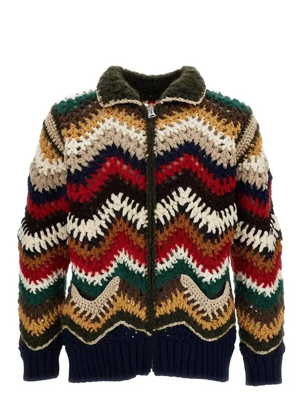 Sacai Mix Crochet Knit Zip Sweater - Multicolor