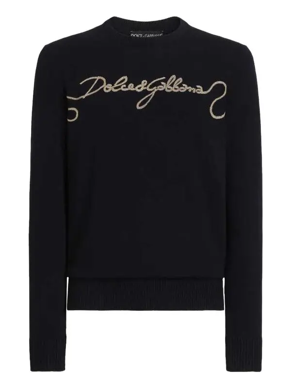 Dolce & Gabbana Embroidered Plain-knit Sweater - Blue
