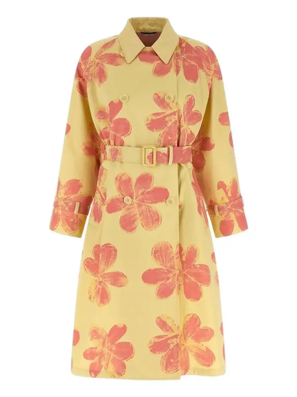 Max Mara Printed Cotton Trench Coat - Yellow