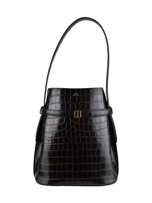 TOTEME Croc Effect Leather Bucket Bag - Brown