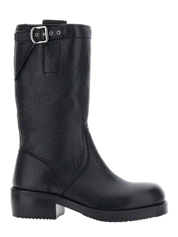 Dries Van Noten Leather Buckled Mid Calf Boots - Multicolor