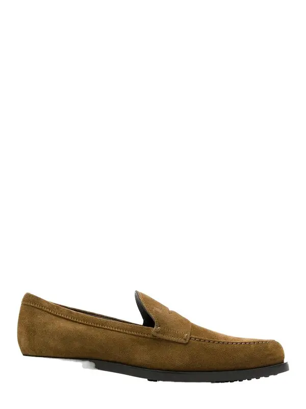 TOD'S Suede Penny Loafers With Pebbled Rubber Outsole - Brown