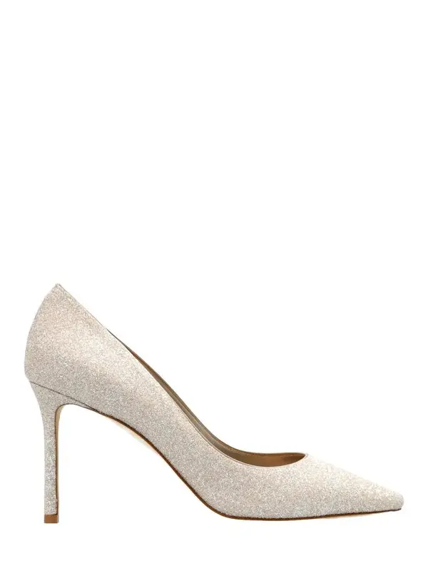 JIMMY CHOO Romy 85 Champagne Coarse Glitter Fabric Pumps - Silver
