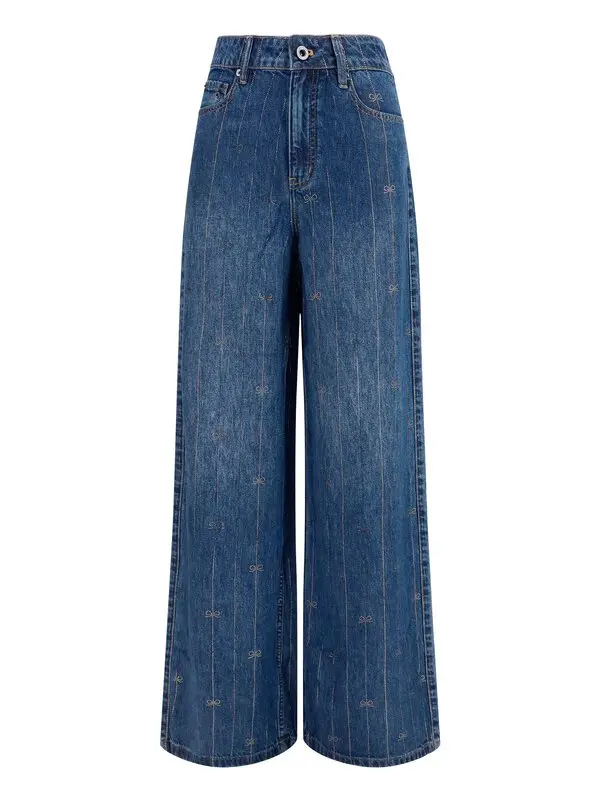 SELF-PORTRAIT Crystal-striped Denim Trousers - Blue