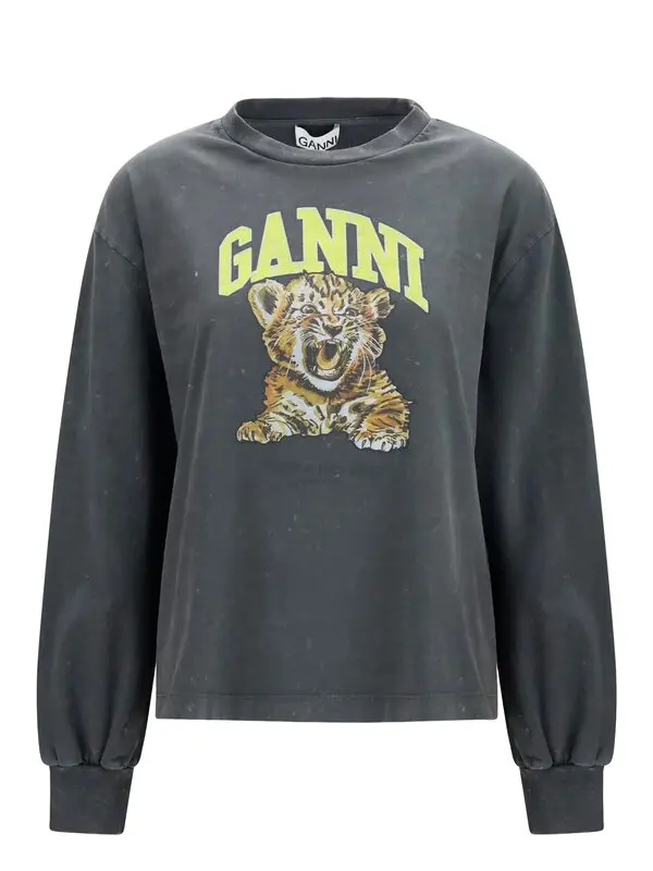 GANNI Long-sleeve Tiger-print T-shirt - Gray