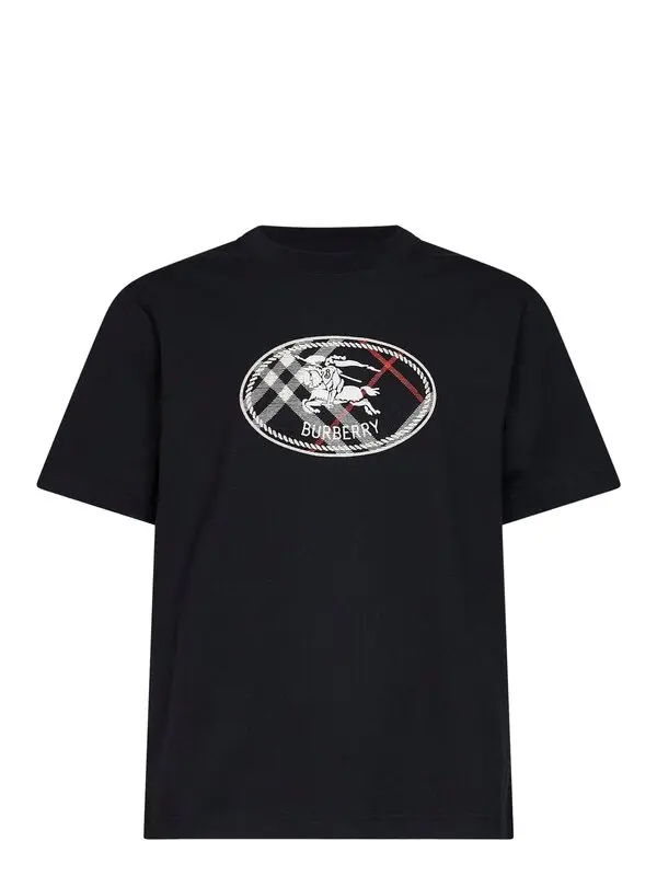 Burberry Black Cotton Knight Stamp Check T-shirt - Multicolor