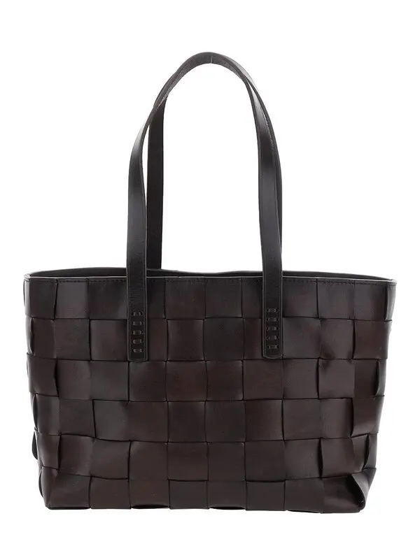 Dragon Diffusion Woven Leather Double Handle Shopping Bag - Brown