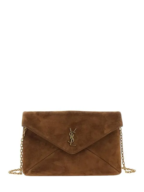 Saint Laurent Suede Crossbody Bag With Cassandre Plaque - Brown