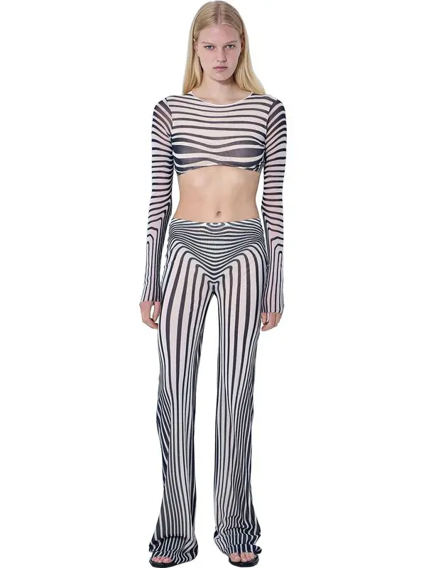 JEAN PAUL GAULTIER Morphing Stripes Flare Trousers - Gray