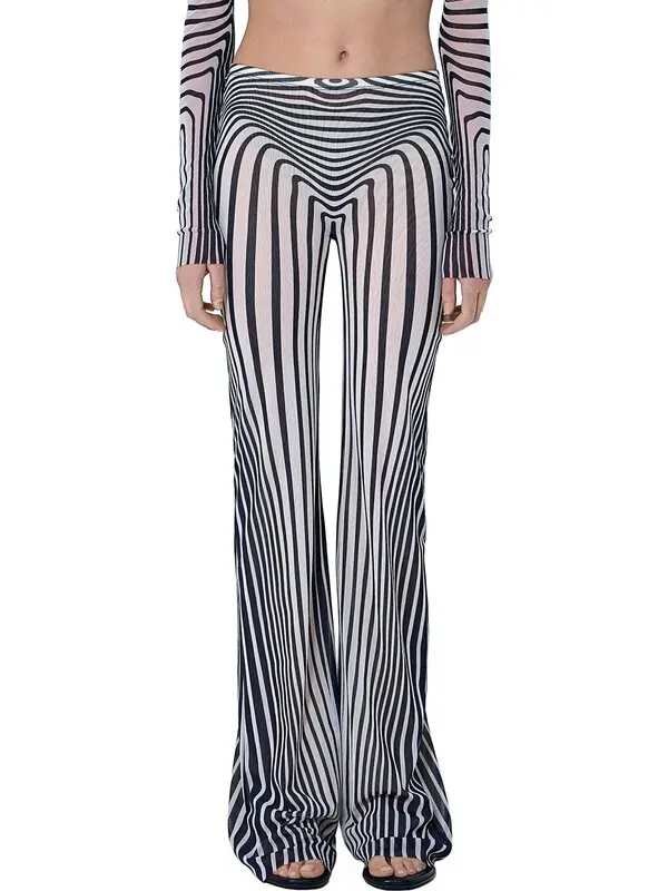 JEAN PAUL GAULTIER Morphing Stripes Flare Trousers - Gray