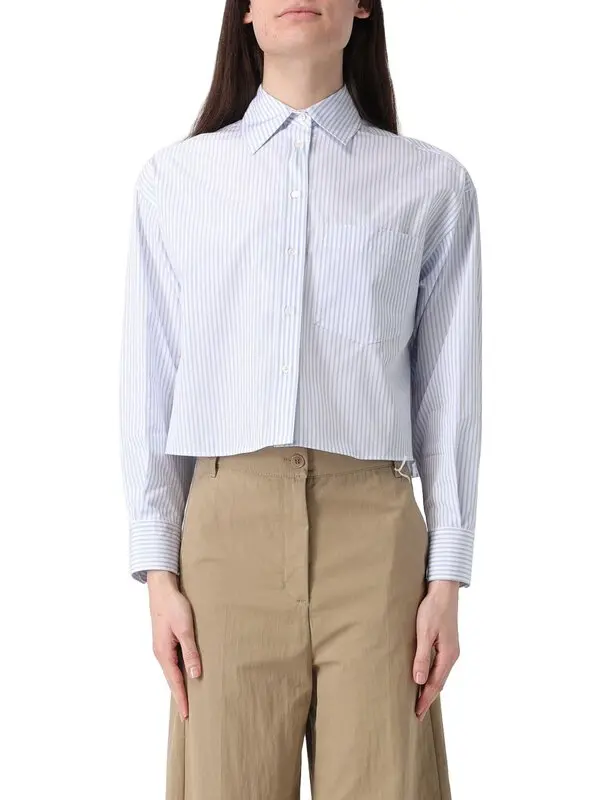 Max Mara Cropped Striped Cotton Shirt - Blue