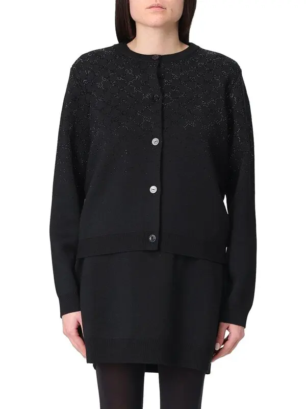 Gucci Gg Wool Cardigan With Rhinestones - Black